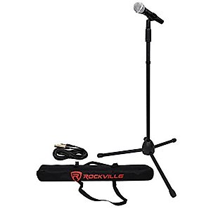 Rockville Wired Pro MIc Kit 1 - High-End Metal Microphone+Mic Stand+Carry Bag+Cable, Black