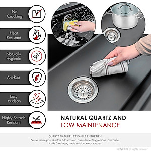 STYLISH 28 x 18 inch Workstation Dual Mount Granite Composite Single Bowl Reversible Kitchen Sink with Regular Strainer, Colander, Drying Rack and Cutting Board (Black) S-828WN