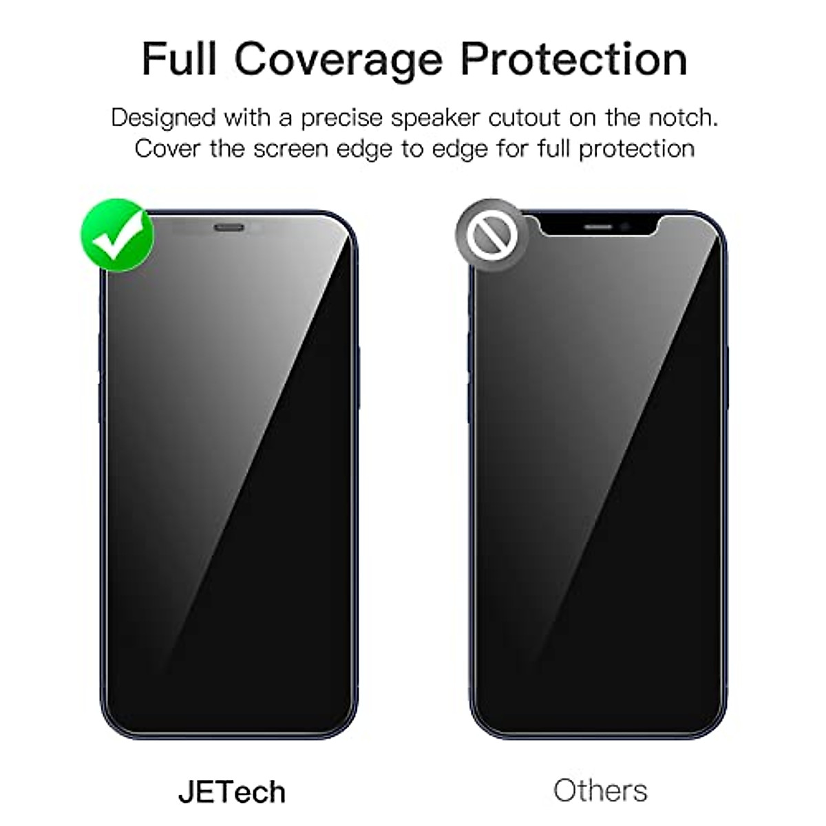 JETech Full Coverage Screen Protector for iPhone 12/12 Pro 6.1-Inch, 9H Tempered Glass Film Case-Friendly, HD Clear, 3-Pack