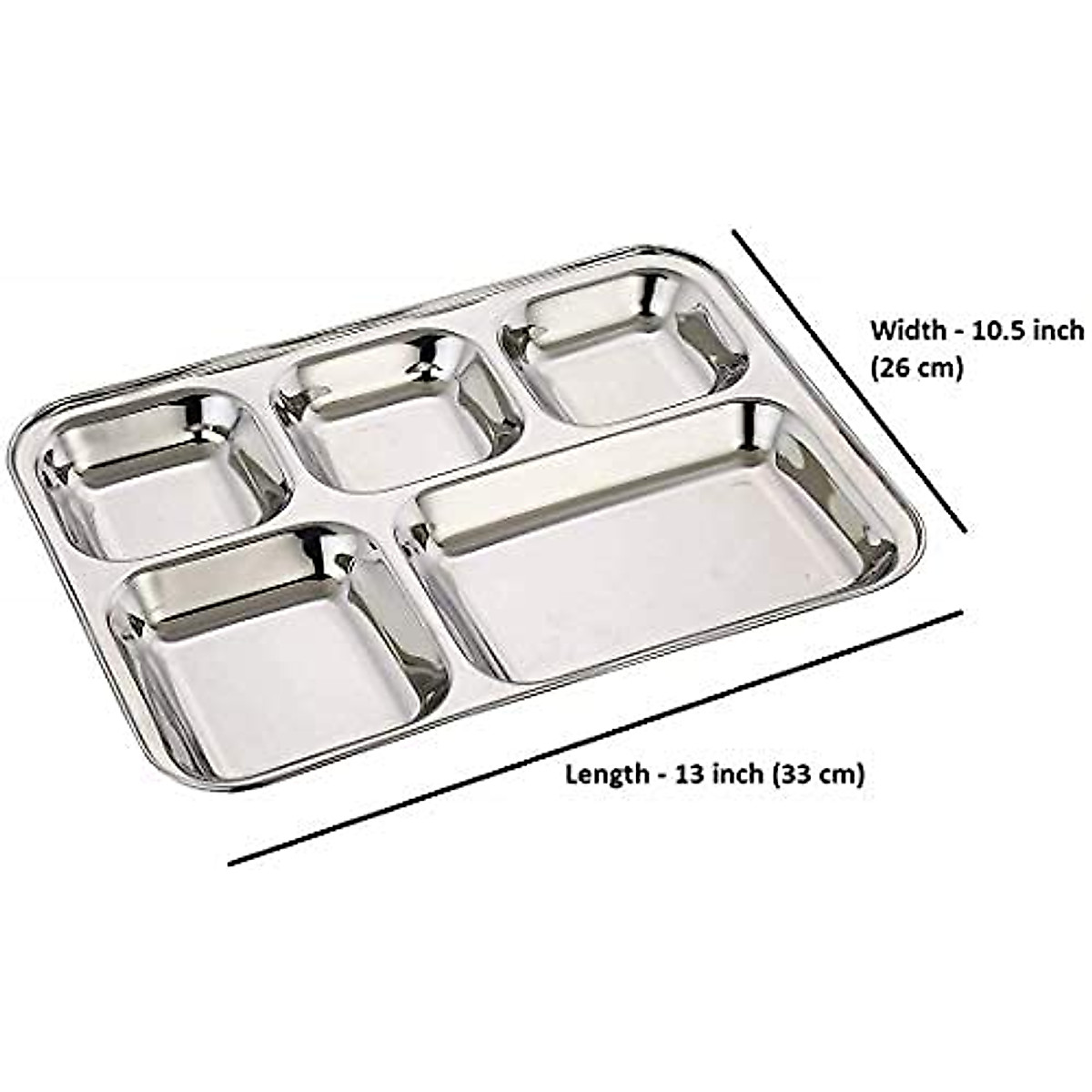 Khandekar Pack of 4 Stainless Steel Lunch Plate, 5 Compartment Thali, Food Divided Plates, Dinner Plate Set, Outdoor Camping and Everyday Use