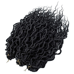 Faux Hair Goddess Locs Crochet Hair 6Packs 24Inch Pre-looped with Soft Curly Ends Dreadlocks Wavy Faux Crochet Locs Synthetic Braids Extensions 72strands(24'', 1B)