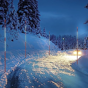 VEVOR Driveway Markers, 50 PCS 48 inch, 0.31 inch Diameter, Orange Fiberglass Poles Snow Stakes with Reflective Tape, 12" Steel Drill Bit & Protection Gloves for Parking Lots, Walkways Easy Visibility