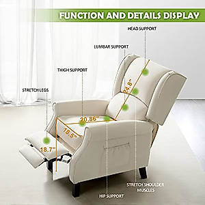 LEISLAND Wingback Recliner Chair with Massage and Heat, Tufted Fabric Arm Chair Sofa, Fabric Accent Chair for Reading, Living Room and Bedroom (Cream)