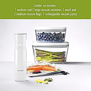 ZWILLING Fresh & Save 7-pc Vacuum Sealer Machine Starter Set, Sous Vide Bags, Meal prep, Airtight Food Storage Containers, Glass