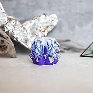 Hand Carved Candles - Handmade Candles - Purple Blue White by Size 2 inch - Made by 16th Century Techtology - Handcrafted Candles - Decorative Candles