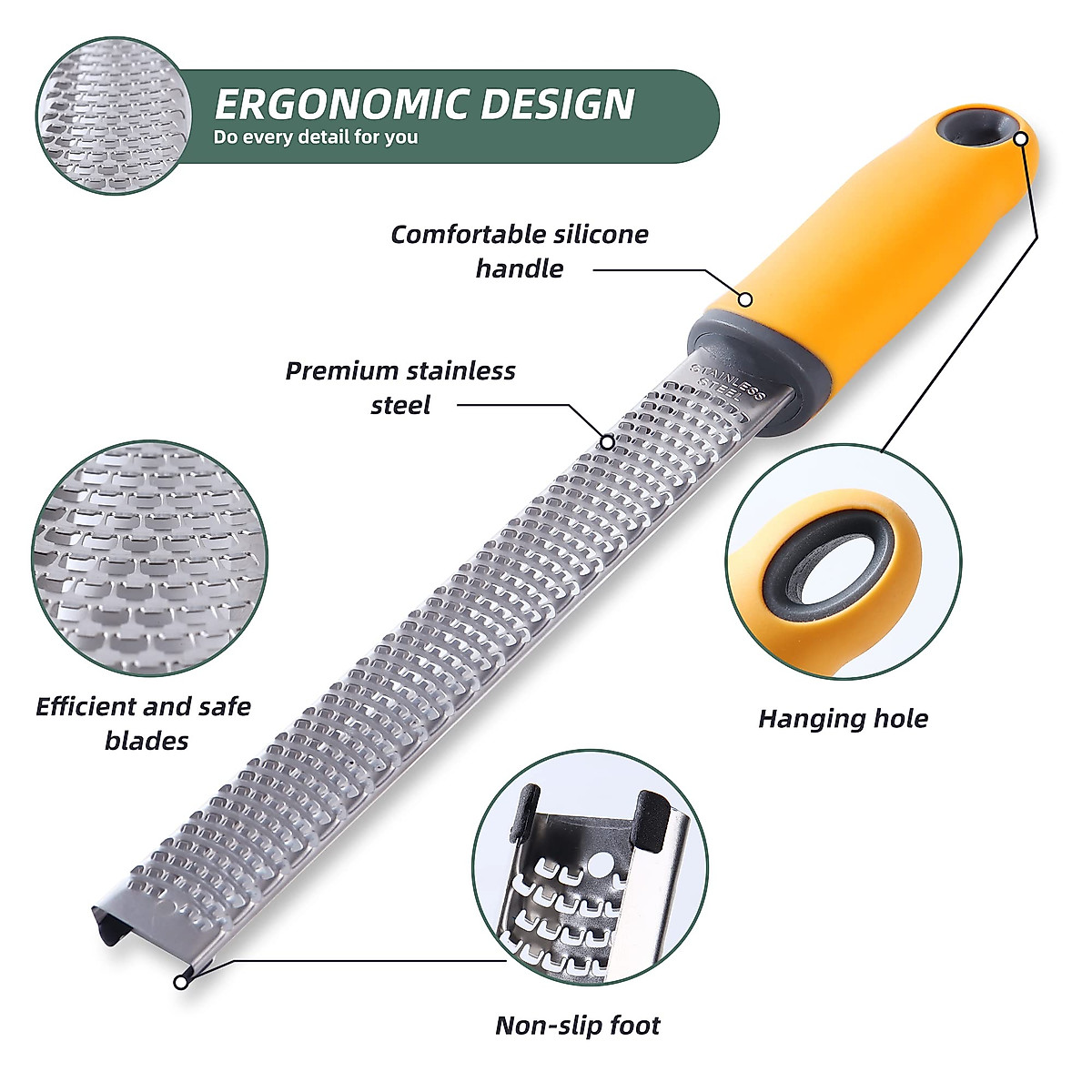 Lemon Zester Grater, Citrus Zester Grater with Handle, Kitchen Gadgets for Cheese, Lemon, Chocolate, Nutmeg, Ginger, Fruit, Vegetable, Stainless Steel Micro Cheese Grate, Dishwasher Safe(Narrow)