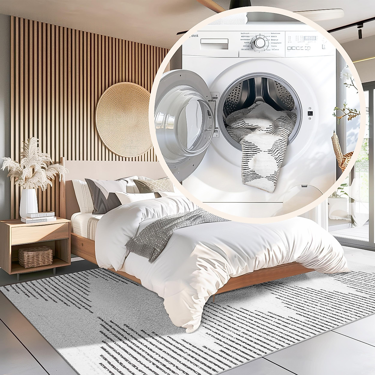 nuLOOM Romina Machine Washable Diamond Stripes Ultra Thin Area Rug, 8 x 10, White