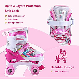 Roller Skates for Kids Girls Boys Beginners, 4 Size Adjustable Size with Light Up Wheels for Children (Pink, Medium(2-5))