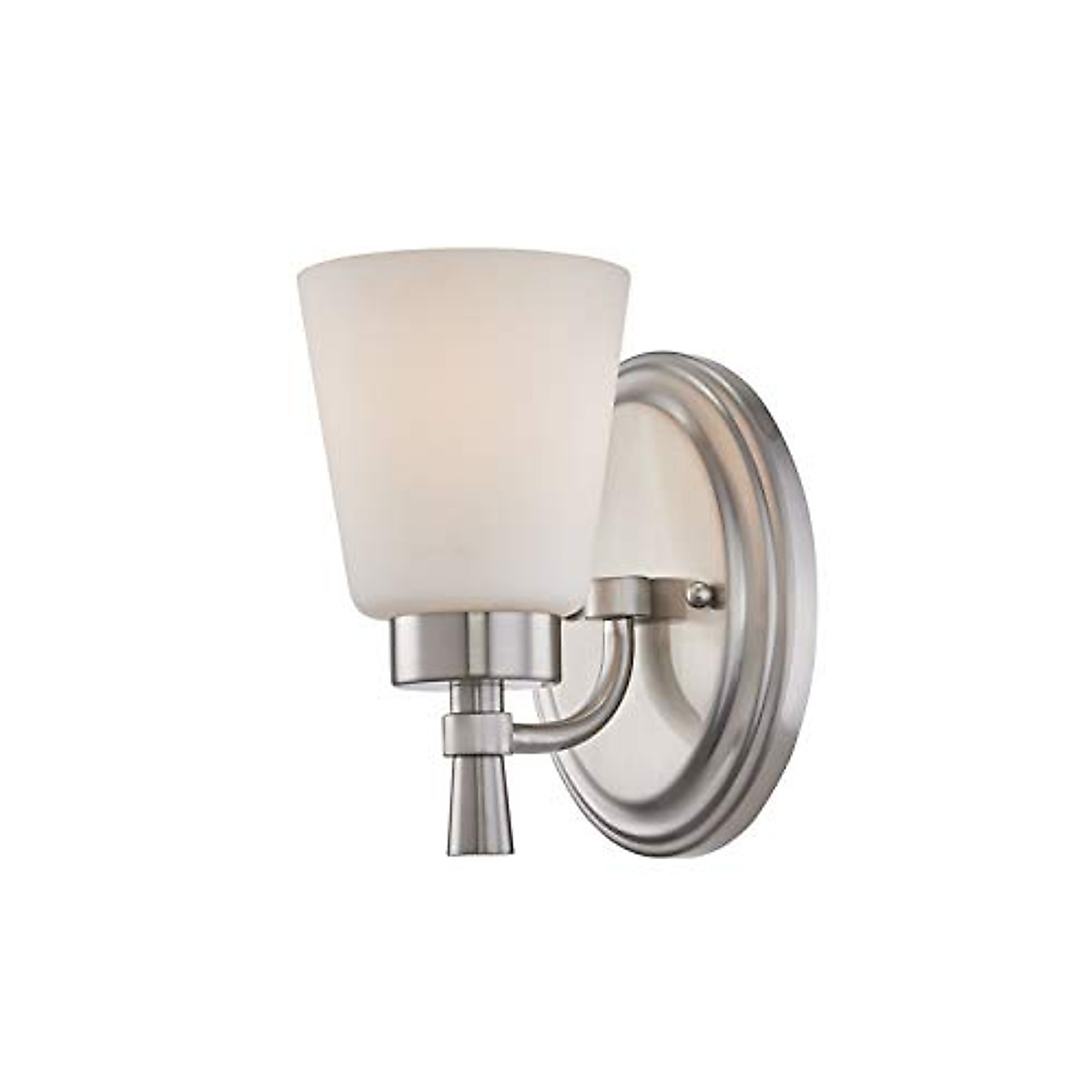 GRUENLICH 1-Light Wall Sconce, Bathroom Vanity Lighting Fixture, E26 Base 60W Max, Metal Housing with Glass, Nickel Finish, 1-Pack