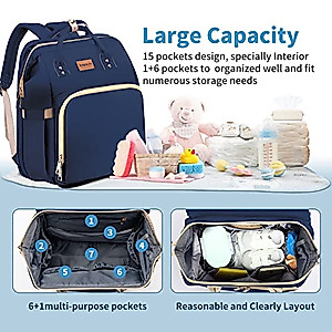 KUWANI Diaper Bag Backpack, Multifunction Travel Baby Changing Bag for Dad/Mom, Large Unisex Diaper Backpack, Waterproof Diaper Bag with Stroller Straps, Baby Registry Search(Navy Blue)
