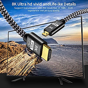Micro HDMI to HDMI 2.1 8K Cable 5FT, Ultra High Speed 8K@60Hz 4K@120Hz 48Gbps HDMI Cord Compatible with Digital Cameras, Camcorders, Tablets (5.00)