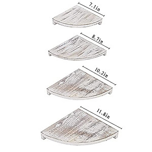 WGFKVAS Corner Shelf Wall Mounted Set of 4, White Corner Shelves, Floating Corner Bookcase, Wall Storage Shelves for Wall Decor Living Room, Bedroom, Bathroom, Rustic, Solid Wood