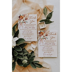 Your Main Event Prints 50 Boho Orange and Terracotta Floral Wedding Thank You Place Setting Cards, Great For Adding to Your Table Centerpieces and Wedding Decorations for Receptions, Pack of 50 Cards