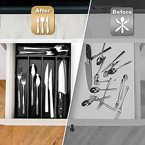 Conflech Silverware Organizer 10 Inch Bamboo Kitchen Drawer Organizer Utensil Organizer Silverware Holder Cutlery Organizer in drawer Flatware Organizer Tray Black