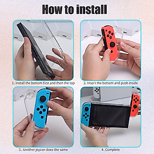 Switch Clear Case, Dockable Protective Hard Cover Case for Nintendo Switch and Soft TPU Grip Case for Joy-Con with Tempered Glass Screen Protector and Thumb Stick Caps (NOT for Switch OLED)