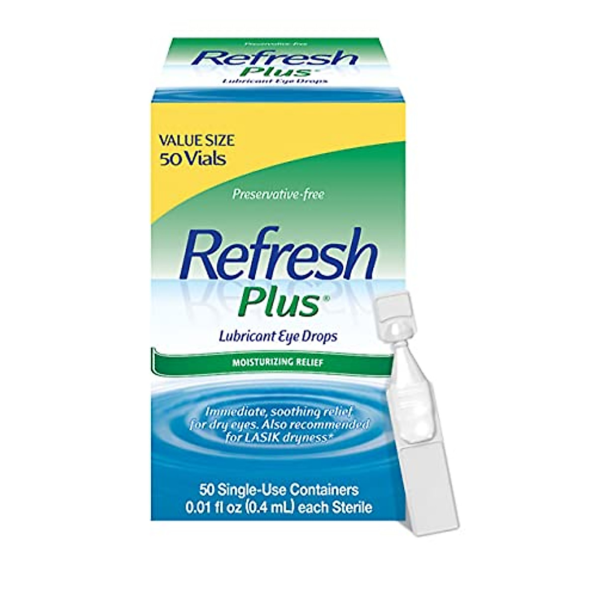 Refresh Plus Lubricant Eye Drops, Preservative-Free, 0.01 Fl Oz Single-Use Containers, 50 Count, Packaging May Vary