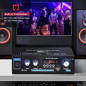 Facmogu AK35 90W+90W Mini HiFi Digital Amplifier, 2 Channel Bluetooth 5.0 Sound Amplifier Speaker AMP, Surround Sound FM USB Remote Control Low Distortion Home Car Amplifiers