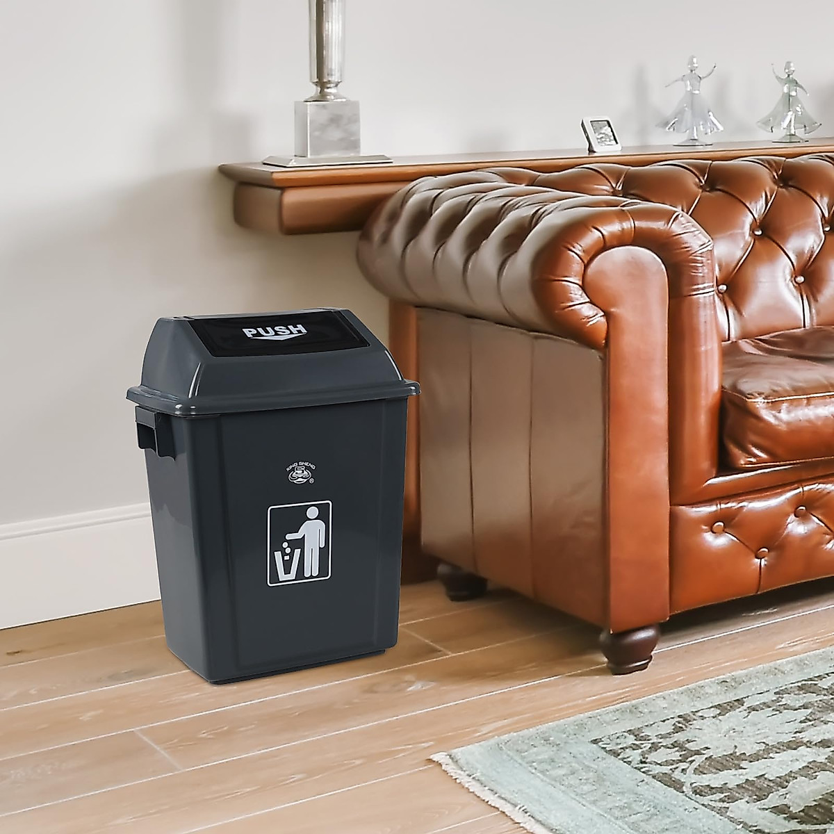 Xeabia 6 Gallon Plastic Trash Can, Plastic Garbage Can with Swing Lid, 4 Packs