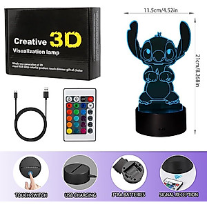 LOUHH Stitch Light, Stitch Gifts-3D LED Intelligent Remote Control Stitch Lamp 16 Color Light for Christmas Children's Room Decoration