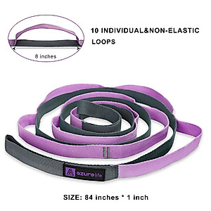 Premium Durable Cotton Stretch Strap with 10or12 Loops, Non-Elastic Yoga Strap for Stretching, Multi-Loop Fitness Stretch Band for Physical Therapy, Yoga, Pilates&Dance