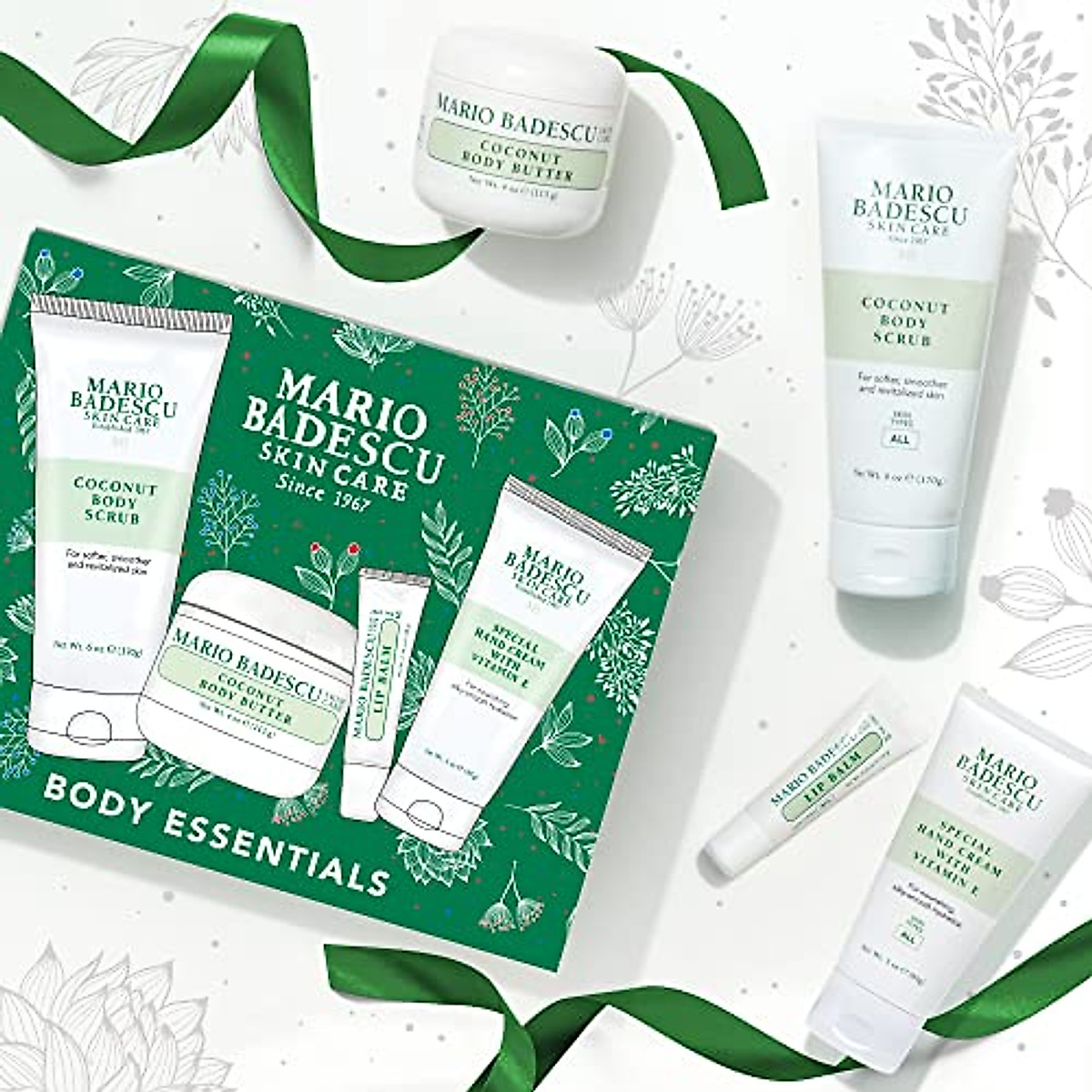 Mario Badescu Best of Body Essentials 4 Piece Kit, Skincare Gift Set Includes Lip Balm, Coconut Scrub, Coconut Body Butter & Special Hand Cream With Vitamin E