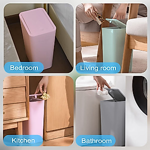 SHPMXUPW 3 Pack Bathroom Small Trash Can with Lid,10L / 2.6 Gallon Slim Garbage Bin Wastebasket with Pop-Up Lid for Bedroom, Office, Kitchen, Craft Room, Fits Under Desk/Cabinet/Sink