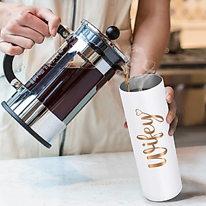 Qtencas Valentine's Day Gifts for Wife Bride Skinny Tumbler, Wifey Stainless Steel Insulated Tumbler, Wife, Bride, Bride to be Her Birthday Wedding Engagement Bridal Shower Tumbler(White, 20 oz)