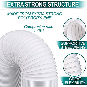 Portable Air Conditioner Exhaust Hose (78" Long) 5 Inch Diameter, Counter-Clockwise Threads | AC Conditioning Unit Tubing | Flexible, Extendable Design | White