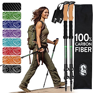 Hiker Hunger Carbon Fiber Trekking Poles | Collapsible Walking Sticks for Travel | Walking Poles for Women | Hiking Poles for Men | Hiking Sticks | Walking Stick - 3k Black & Green Cork