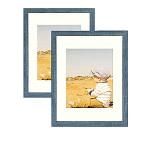 Golden State Art, 11x14 Picture Frames with Mat for 8x10 or 11x14 Photo, Composite Wood Glass Frame for Wall (Blue, 2 Pack)
