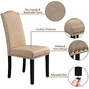 Yaheetech Dining Chairs Set of 4 Upholstered Kitchen Chairs Fabric Chairs with Rubber Wood Legs and Padded Seat for Dining Room, Living Room, Kitchen, Khaki