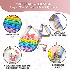 Cat Pop it Purse for Girls with a Beautiful Keychain | Cross Body Fidget Purse | 2 in 1 Rainbow Pop it Purse Toy for Anxiety & Stress Relief | Soft, Safe & Durable Poppet Purse, Pop Purse