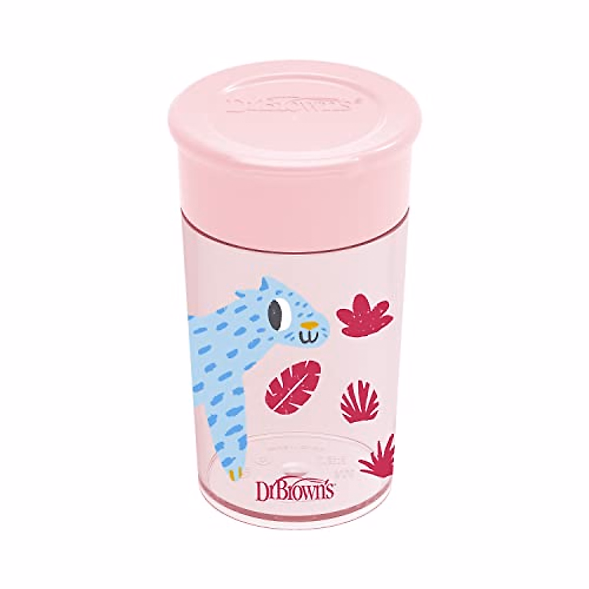 Dr. Brown's Milestones Cheers 360 Cup Spoutless Transition Cup, Travel Friendly & Leak-Free Sippy Cup, Pink Leopard – Red Lemur, 10 oz/300 mL, 2 count (1 pack)