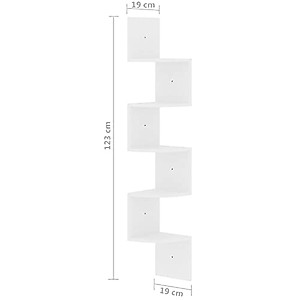 VanTook Wall Mount Floating Corner Shelf, 5-Tier Radial Wall Shelves, Easy to Install Tiered Wall Storage Organizer for Bedrooms, Bathrooms, Kitchen, Offices and Living Rooms - High Gloss White