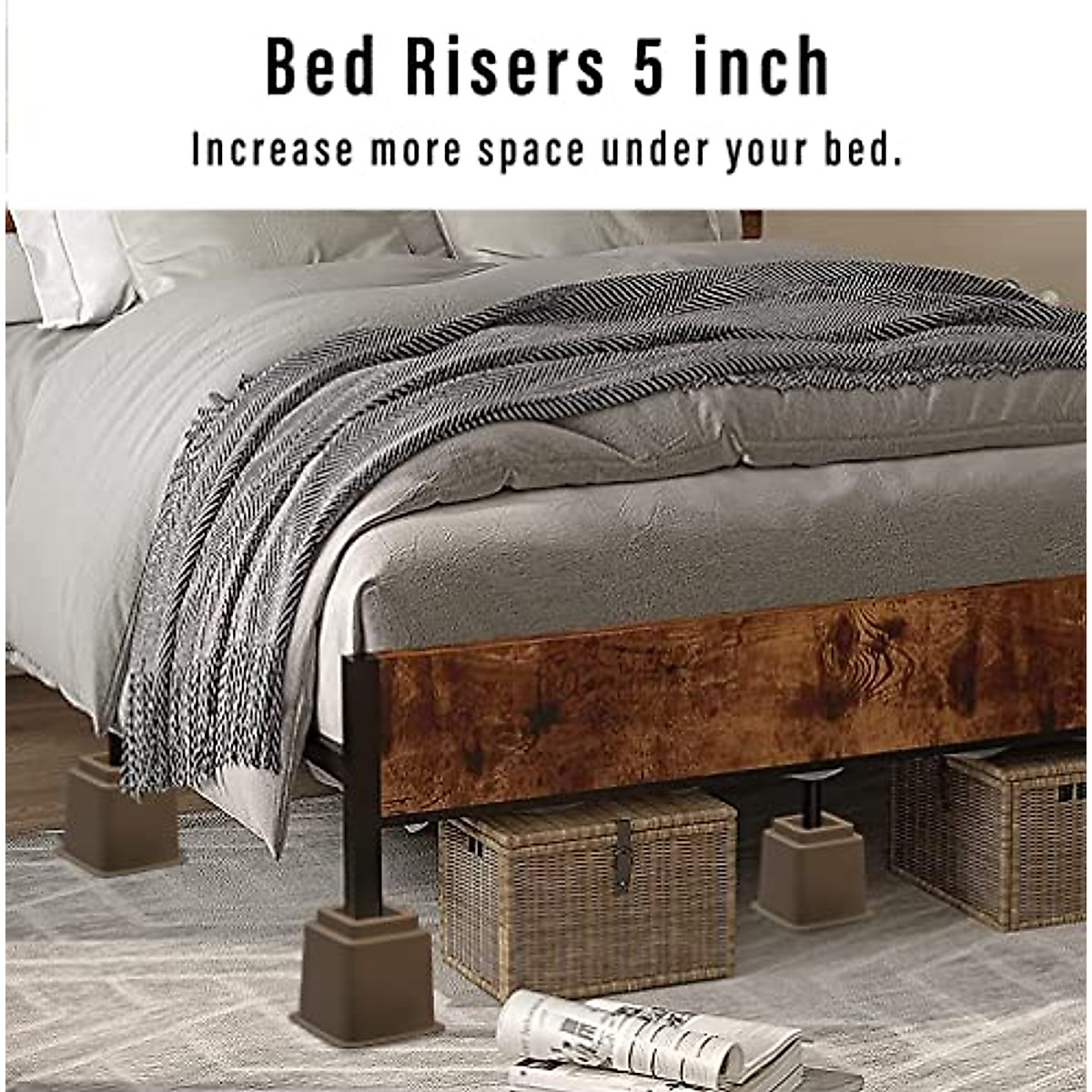 Lufia Bed Furniture Risers Heavy Duty, Elevation in Heights 8, 5 or 3 Inch, Adjustable Furniture Risers for Sofa, Table, Couch, Chair or Desk, Supports up to 1,300 lbs (Set of 4, Brown)