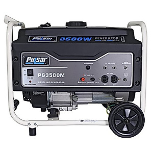 Pulsar 3,500W Portable Gas-Powered Generator with Mobility Kit PG3500M, 3500W, Black & White