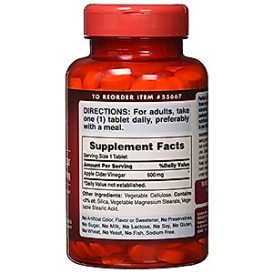 Puritans Pride Apple Cider Vinegar 600 mg Tablets, 200 Count (Packing May Vary)