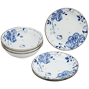 Sanrio 307743 Hello Kitty Blue Rose (Dyed), 3 Porcelain Dish Bowls, 6-Piece Set (Comes in a Presentation Box)