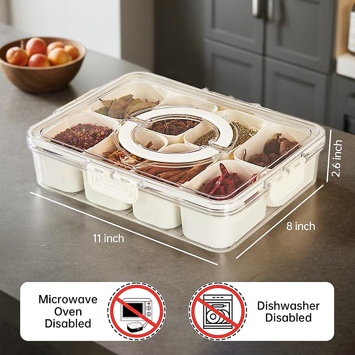Snackle Box Container with Lid and Handle - 8 Compartments Divided Serving Tray, Portable Travel Snack Charcuterie Organizer for Candy, Fruits, Veggie and Snacks