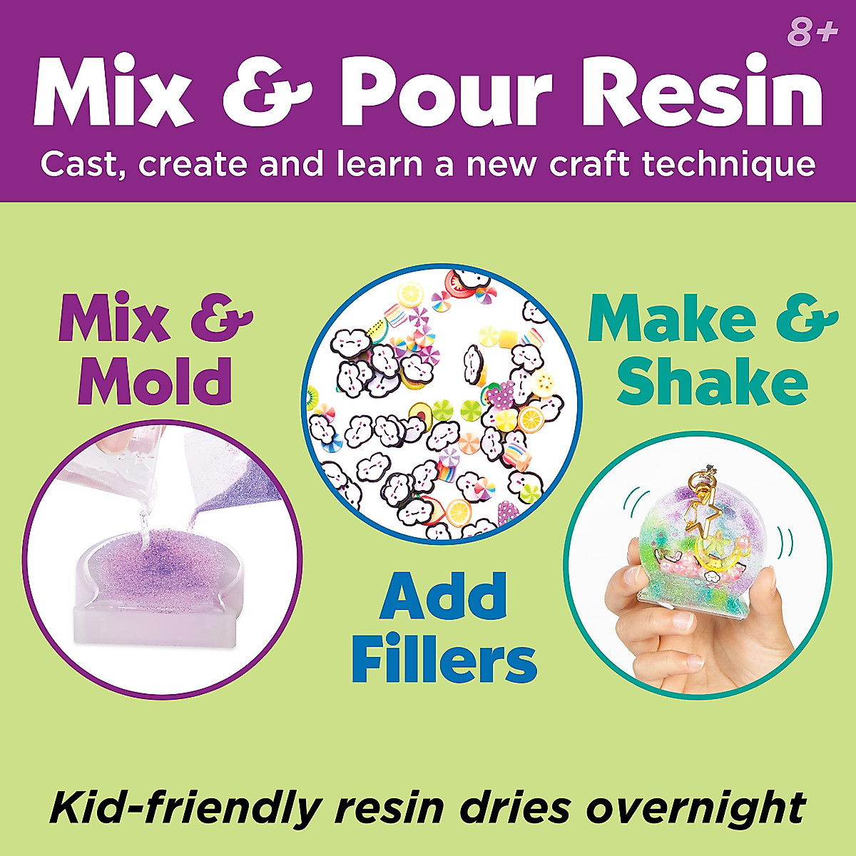 Creativity for Kids Resin Fidget Shakers - Create 3 Sensory Keychains, DIY Crafts for Kids Age 8-10+, Neon, 3" x 3"