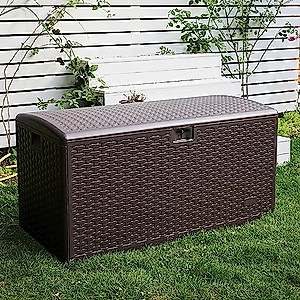 Amazon Basics Organization and Storage Outdoor 99 gallon Deck Box, Brown