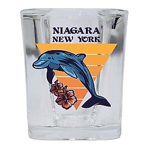 R and R Imports Niagara New York Beach Souvenir 2 oz Square Base Shot Glass Dolphin Design Single