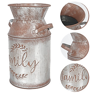 YARDWE Rustic Metal Flower Vase Farmhouse Vase Galvanized Milk Jug Flower Vase Decorative Planter Buckets for Home Garden Decor Brown