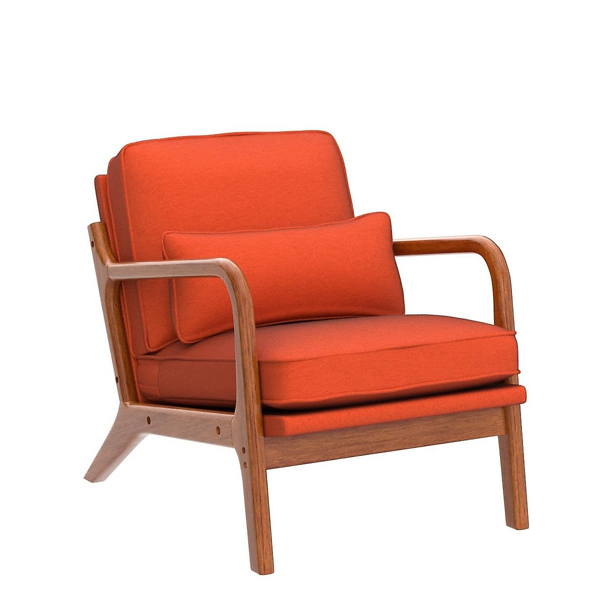 Karl home Accent Chair Mid-Century Modern Chair with Pillow Upholstered Lounge Arm Chair with Solid Wood Frame & Soft Cushion for Living Room, Bedroom, Balcony, Linen Burnt Orange (Low Back)