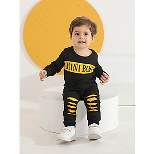 Limuvany Toddler Infant Baby Boy Clothes Long Sleeve Letter Print Sweatshirt Tops + Pants 2 PCS Sweatsuit Outfit (6-9 Months) Black