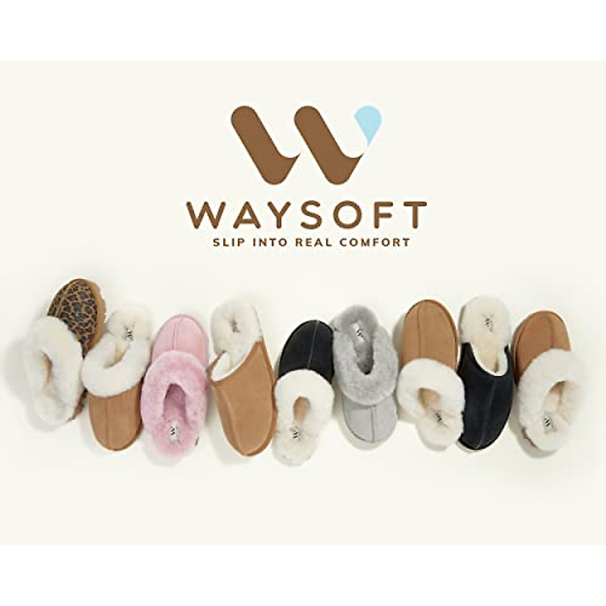 WaySoft Genuine Australian Sheepskin Women Slippers, Water-Resistant Warm and Fluffy Outdoor House Slippers for Women (7, Grey, numeric_7)