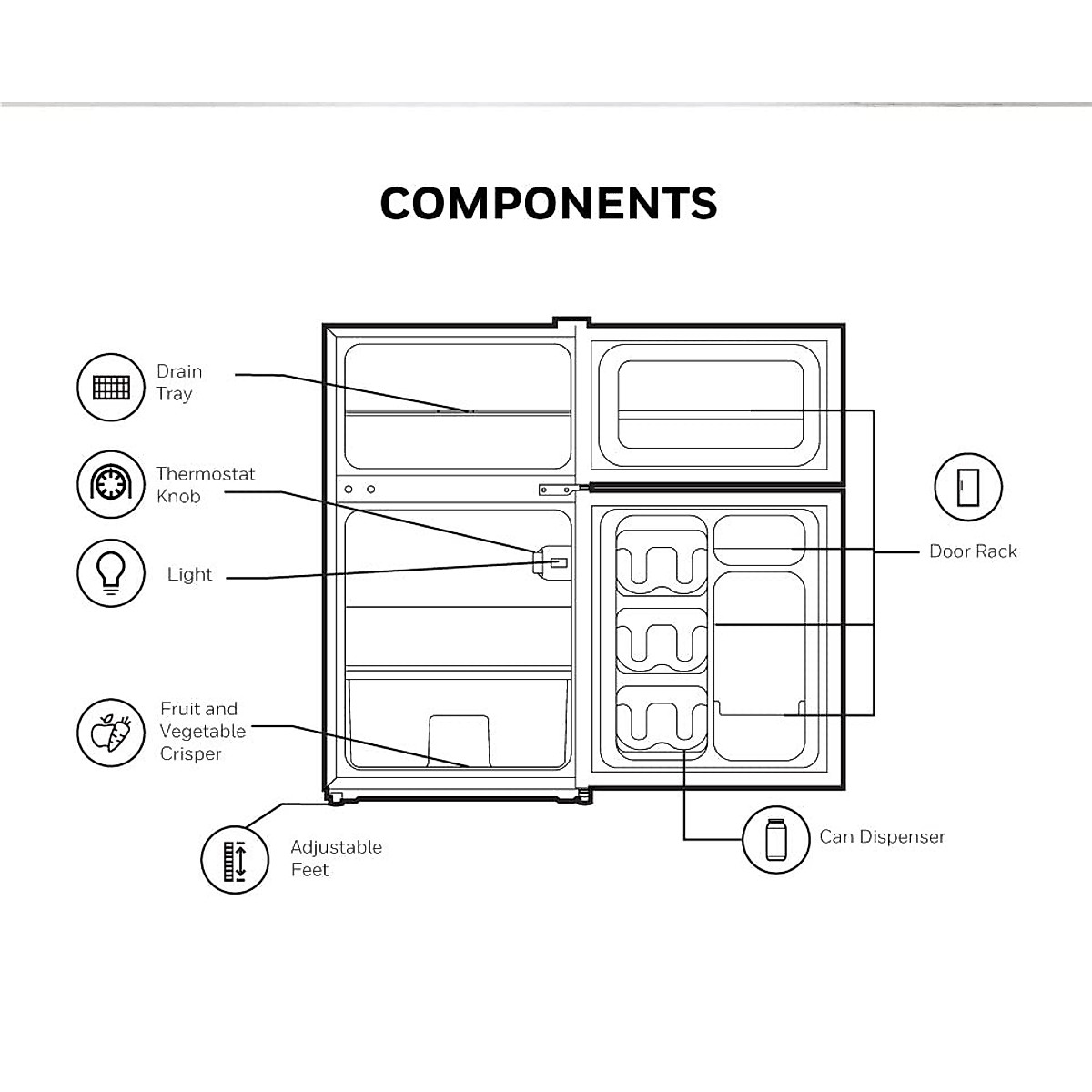 Honeywell 3.1 Cu Ft Mini Fridge with Freezer, Double Door, Low noise, Compact Refrigerator for, Office, Dorm Adjustable Temperature, Stainless Steel
