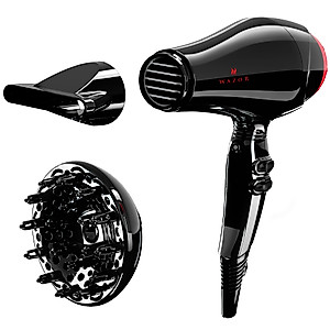 Hair Dryer Fast Drying 1875watt Solon Blow Dryer Negative Ionic with 2 Speed & 3 Heating AC Motor Hair Blow Dryer Plus Concentrator Black Pink