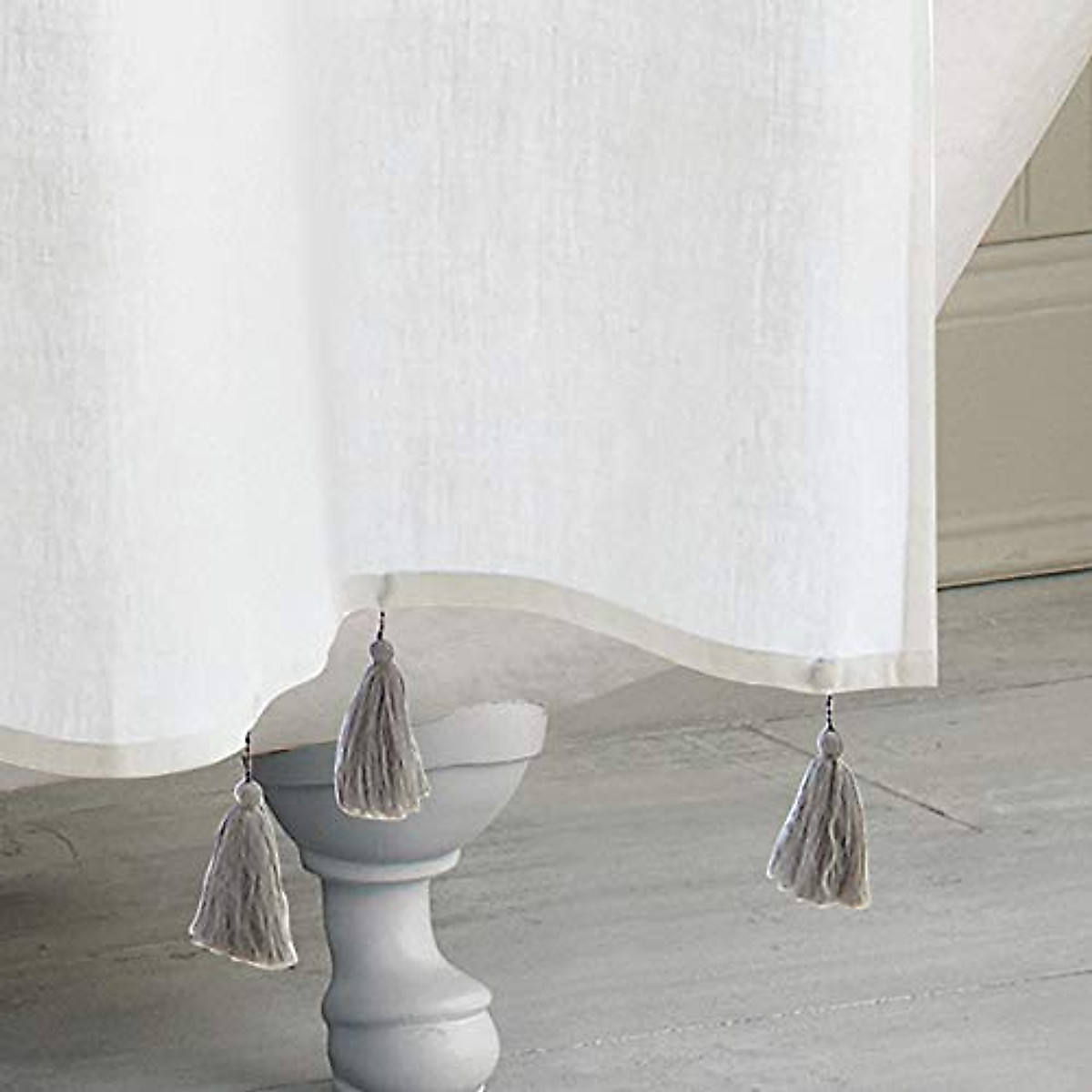 Peri Home Panama Stripe Boho Farmhouse Tassel Shower Curtain 100% Cotton Fabric Shower Curtain with Tassels for Bathroom Decor, 72 x 72 inches, Grey