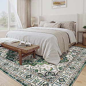 zesthome 8x10 Area Rugs,Stain Resistant Washable Rug,Ultra-Thin Rugs for Living Room,Bedroom,Non-Slip Backing Home Decor Boho Large Area Rug (Green,8'x10')